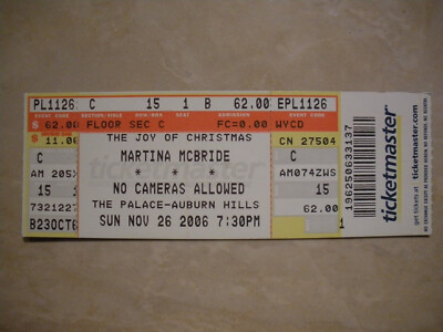 MARTINA McBRIDE Concert Ticket Stub. Detroit, MI. 11-26-06 | eBay