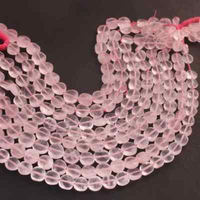1 Strand Rose Quartz Briolette Beads, 6mm-7mm Coin Shape Faceted Beads ...