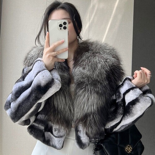 Chinchilla Coat Women Real Rex Rabbit Fur Outwear Thick Silver Fox Fur ...