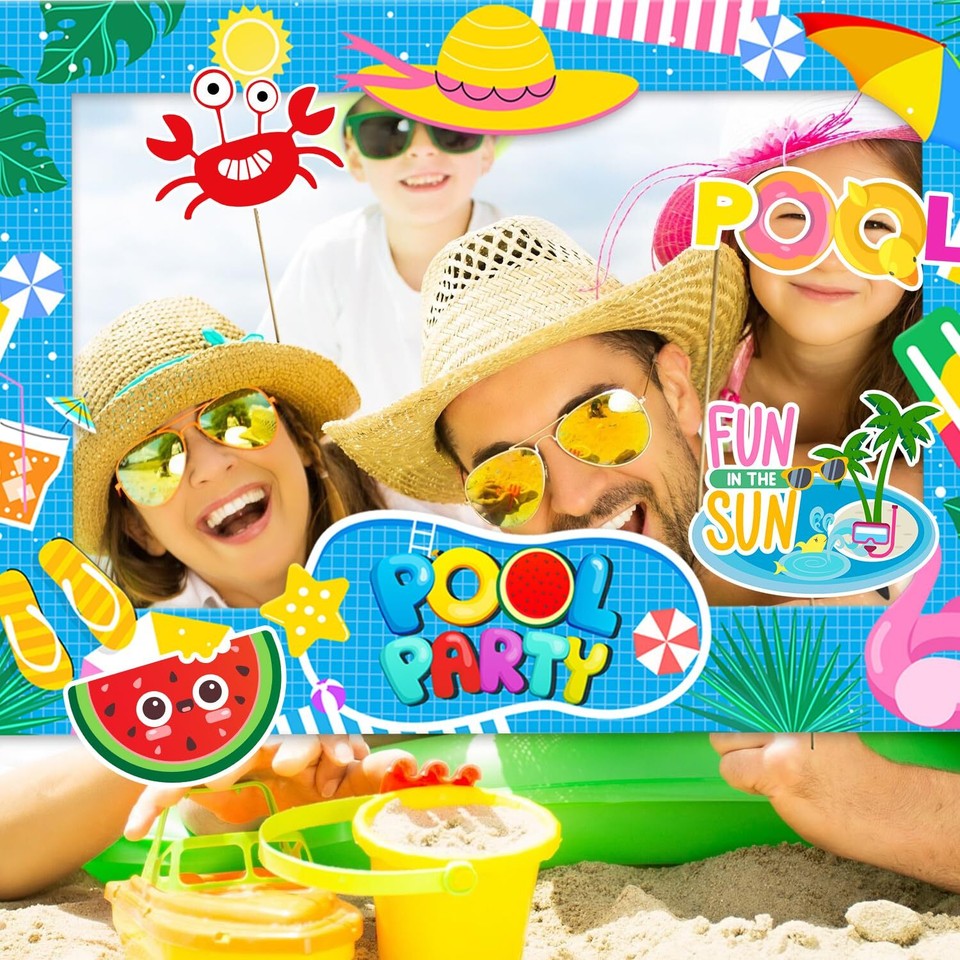 Pool Party Decorations Photo Booth Props Hello Summer Party Supplies ...