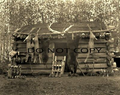 ANTIQUE 8X10 PHOTOGRAPH DEER BEAR HUNTING FISHING LOG CABIN RIFLES | eBay