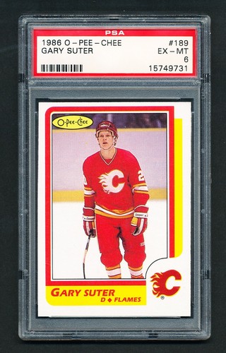 1986 OPC 189 GARY SUTER ROOKIE CARD PSA 6 EXCELLENT-MINT CALGARY FLAMES ...