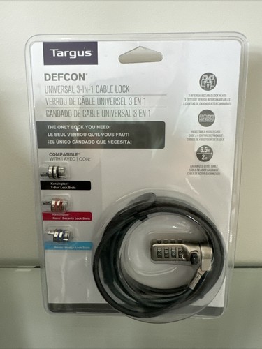 Targus Defcon Universal 3-in-1 Cable lock Laptop / Notebook lock New ...