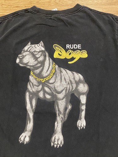 Vintage RUDE DOGS Pitbull T-Shirt Dog Tough M 90s Black Gold Faded ...