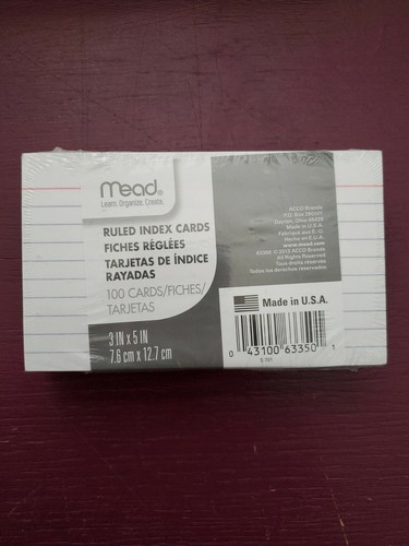 Mead Index Cards 3"X5" 100/Pkg-Ruled White, 63350 | eBay