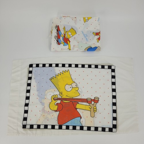Vintage 1990 Simpsons Twin Flat Sheet Pillowcase Set TV Novelty Bart ...