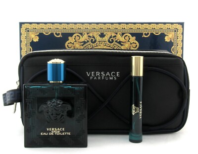 VERSACE EROS Cologne for Men 3 pcs Set 3.4 oz. EDT Spray + EDT Travel ...