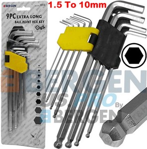 BERGEN Extra Long Ball Ended Hex Key Set Long Reach Ball End Allen Keys ...