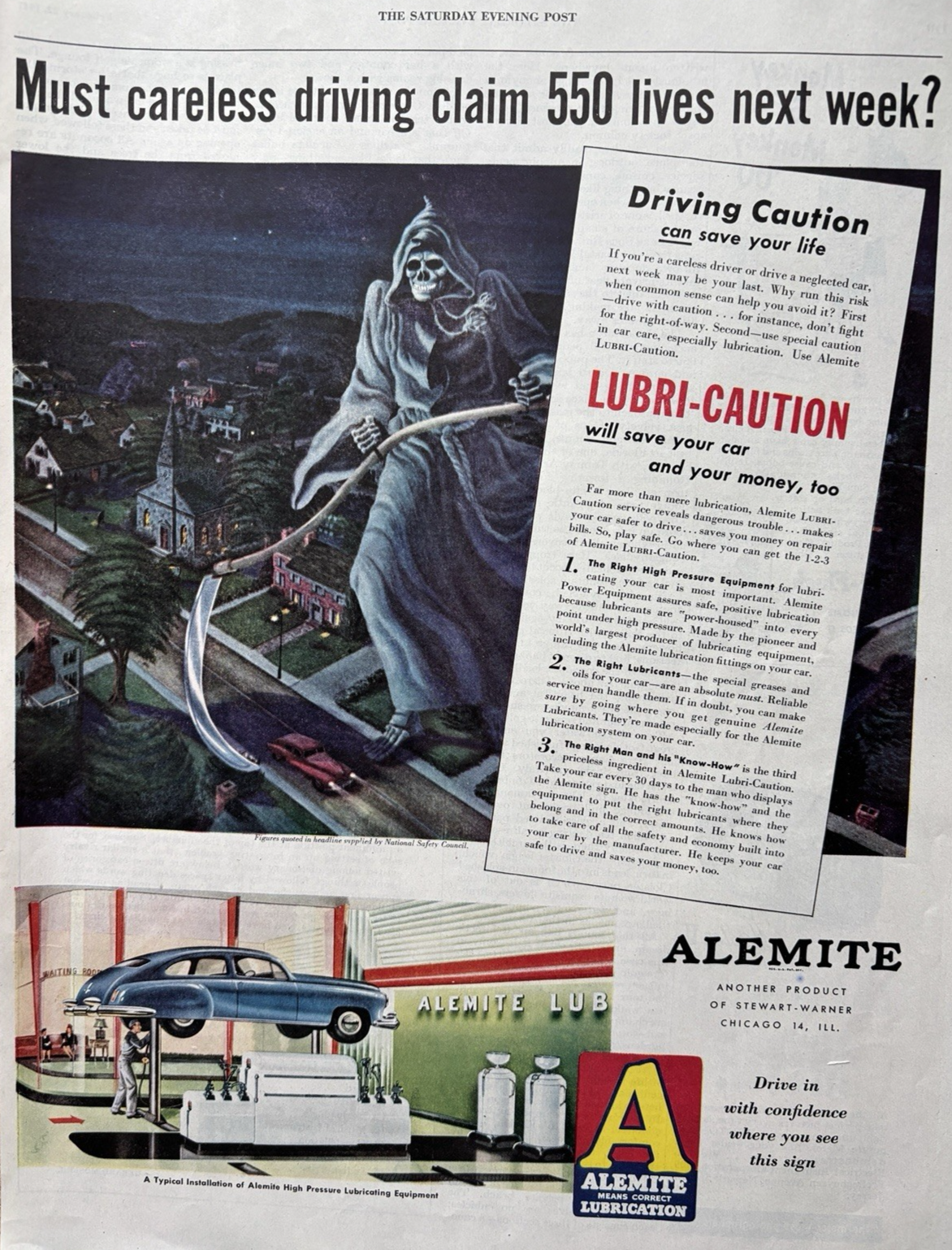 1947 Stewart Warner Alemite Automotive Lubri-Caution Carless Drive VTG ...