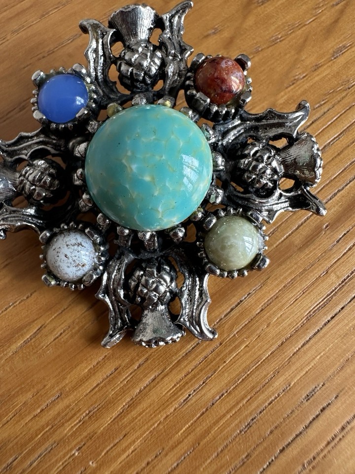 Vintage Jacobite Brooch Scottish Thistle Stone Brooch Silver Metal ...