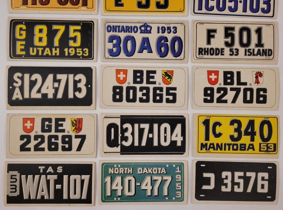 1953 LICENSE PLATES Topps TRADING CARD SET 21/75 EX Florida CALIFORNIA ...