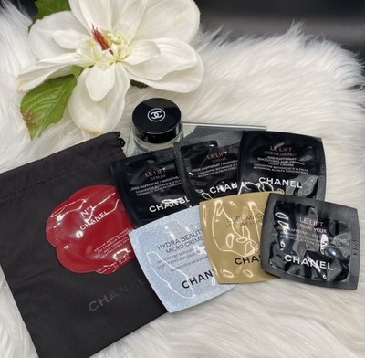 CHANEL (7) Skincare Samples With Mini CC Jar And Drawstring Pouch | eBay