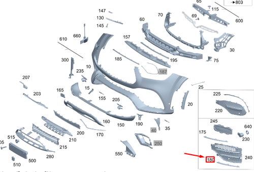 MB GLE W167 Front Bumper Left Grille Lower Cover A1678850510 NEW ...