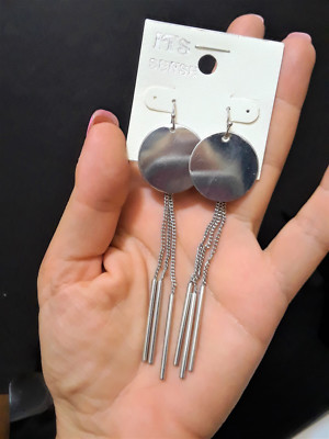 Statement Metal Silver Dangle Fringe Disc Drop Earrings Chain NEW | eBay