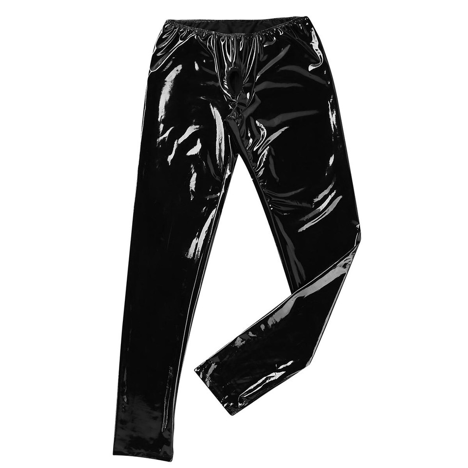 Herren Wetlook Leggings Lack Optik Hose Schritt Offen Strumpfhose Pants ...