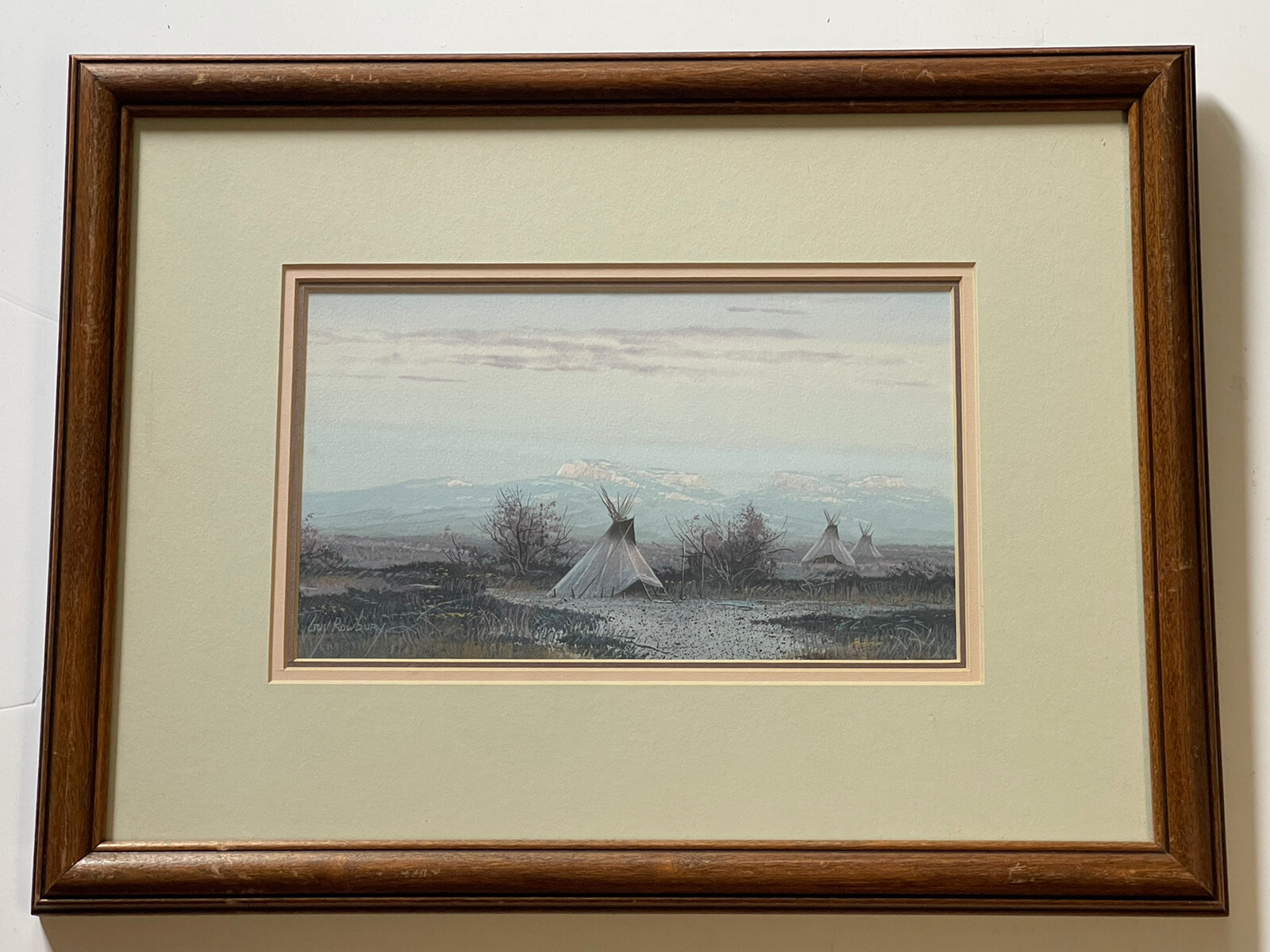 Guy Rowbury Painting Indian Tipi Landscape Camp Native American Listed ...