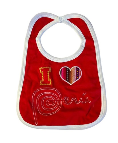 "I Love Peru” Red/White Peruvian Cotton and Terry Towel Bib - One Size ...