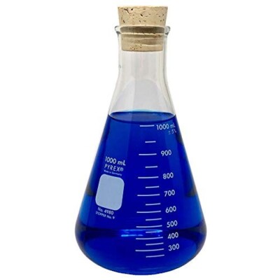 Corning Pyrex 1000ml Narrow Mouth Erlenmeyer Flask With Cork Stopper ...