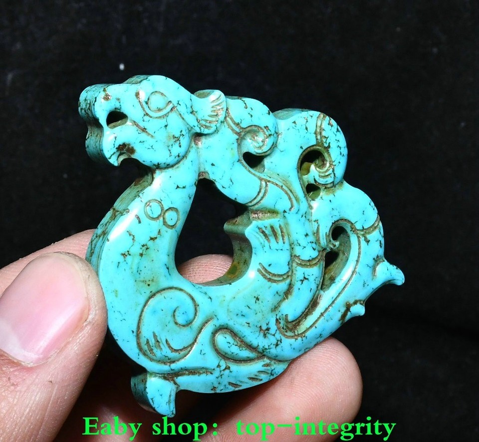 Pendentif d'amulète chinois turquoise sculpté Fengshui Phoenix Bird ...