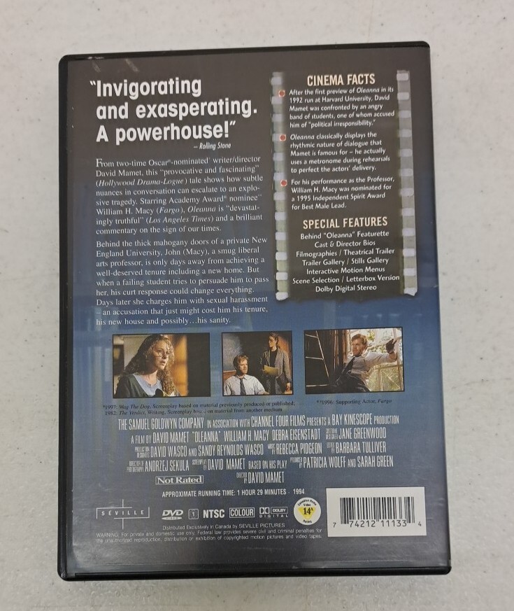 David Mamet’s Oleanna (DVD, Seville) William Macy #5.2.34 774212111334 ...