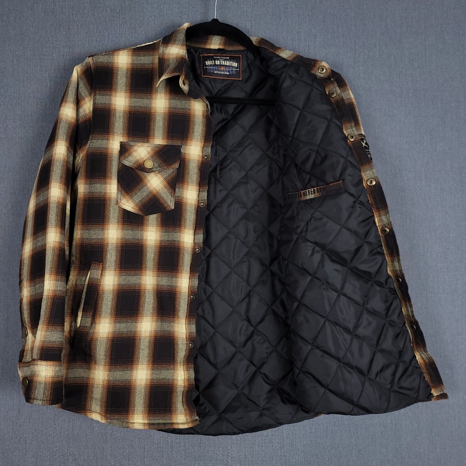 All American Roughneck Jacket Mens Medium Brown Plaid Quilt Lined Snap ...