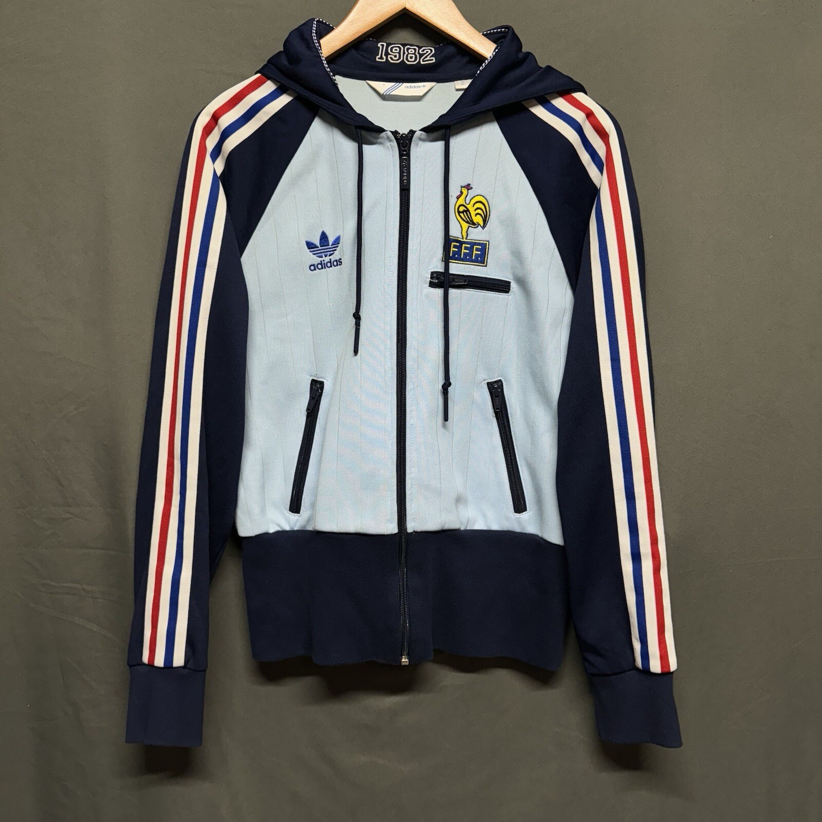 1982 FRANCE RETRO FOOTBALL SOCCER TRACK JACKET HOODIE… - Gem