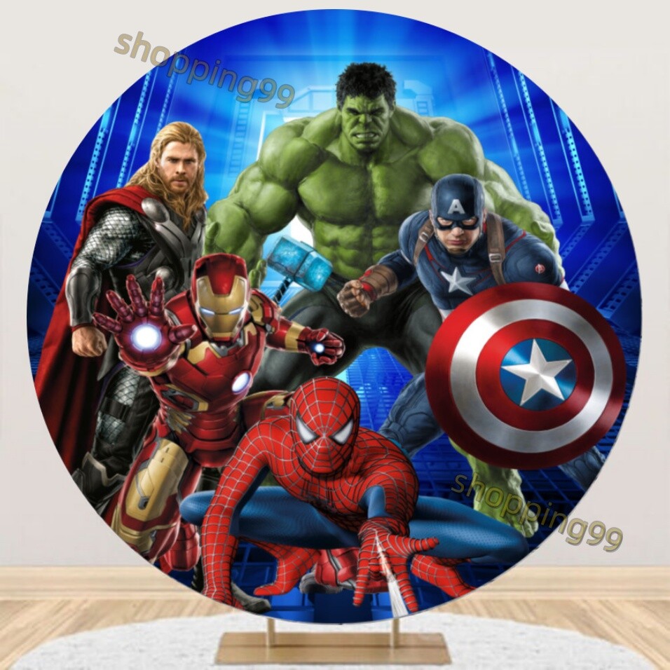 Round Superhero Avengers Backdrop Cover Happy Birthday Party Photo ...