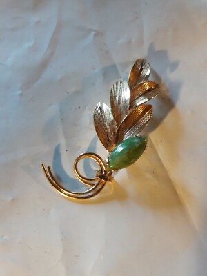 Signed INC 1-20 12K GF Vintage Gold Filled JADE Flower Brooch Pin | eBay