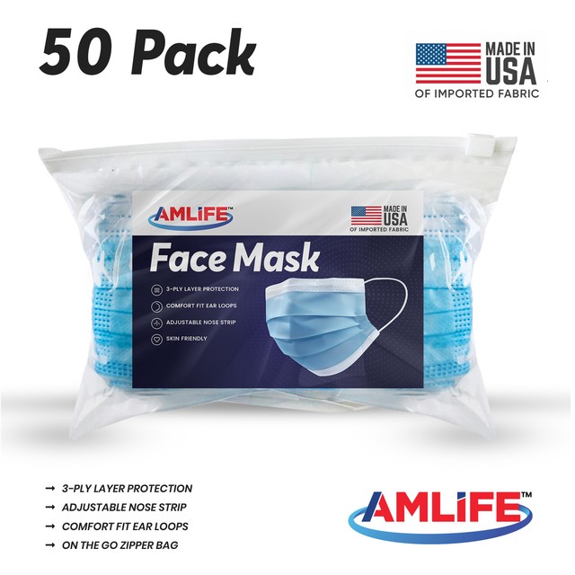 Amlife AMH-FM-50 Disposable Face Mask - Pack of 50 for sale online | eBay