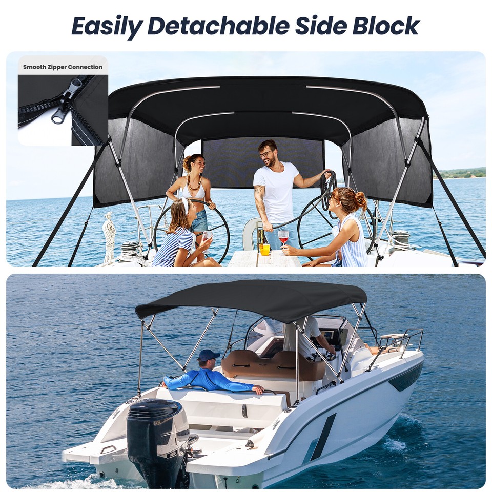 KAKIT 4 Bow Bimini Tops for Boats with 3 Mesh Sidewalls Rear Support ...