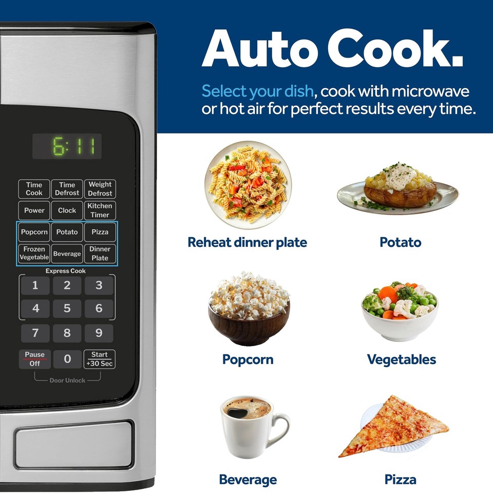 GE JES1145SHSS Microwave Oven, Compact Cubic, 950-watt Capacity, 6 Auto ...