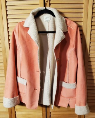 J Jill Peach Suede Fleece Lined Jacket Medium Long Sleeve Super Soft ...