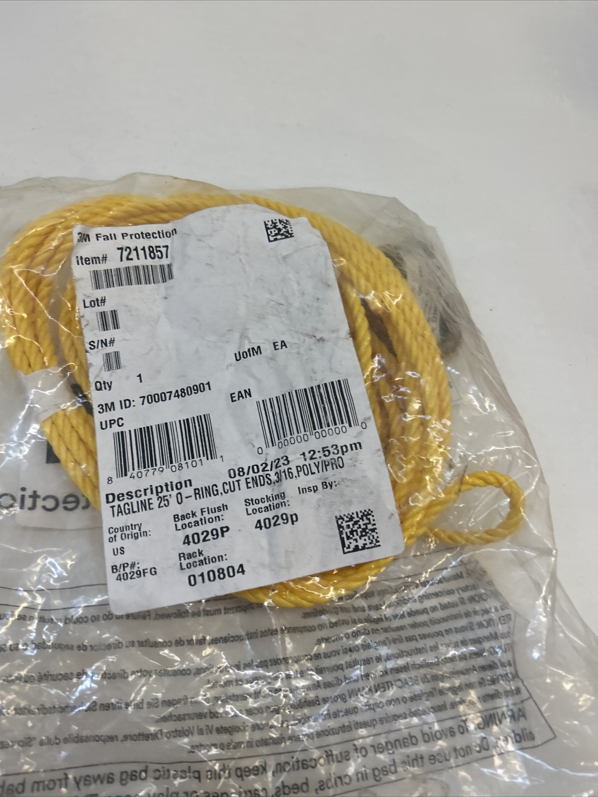 3M DBI-SALA 7211857 Tagline 25Ft Oring Cut Ends 3/16 Poly for sale ...