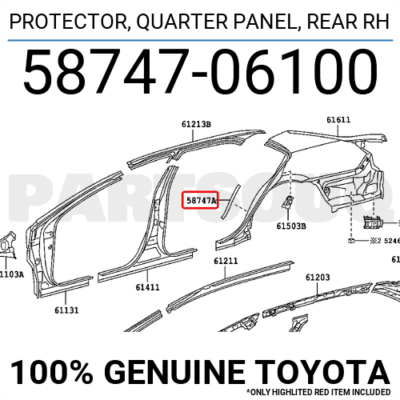5874706100 Genuine Toyota PROTECTOR, QUARTER PANEL, REAR RH 58747-06100 ...
