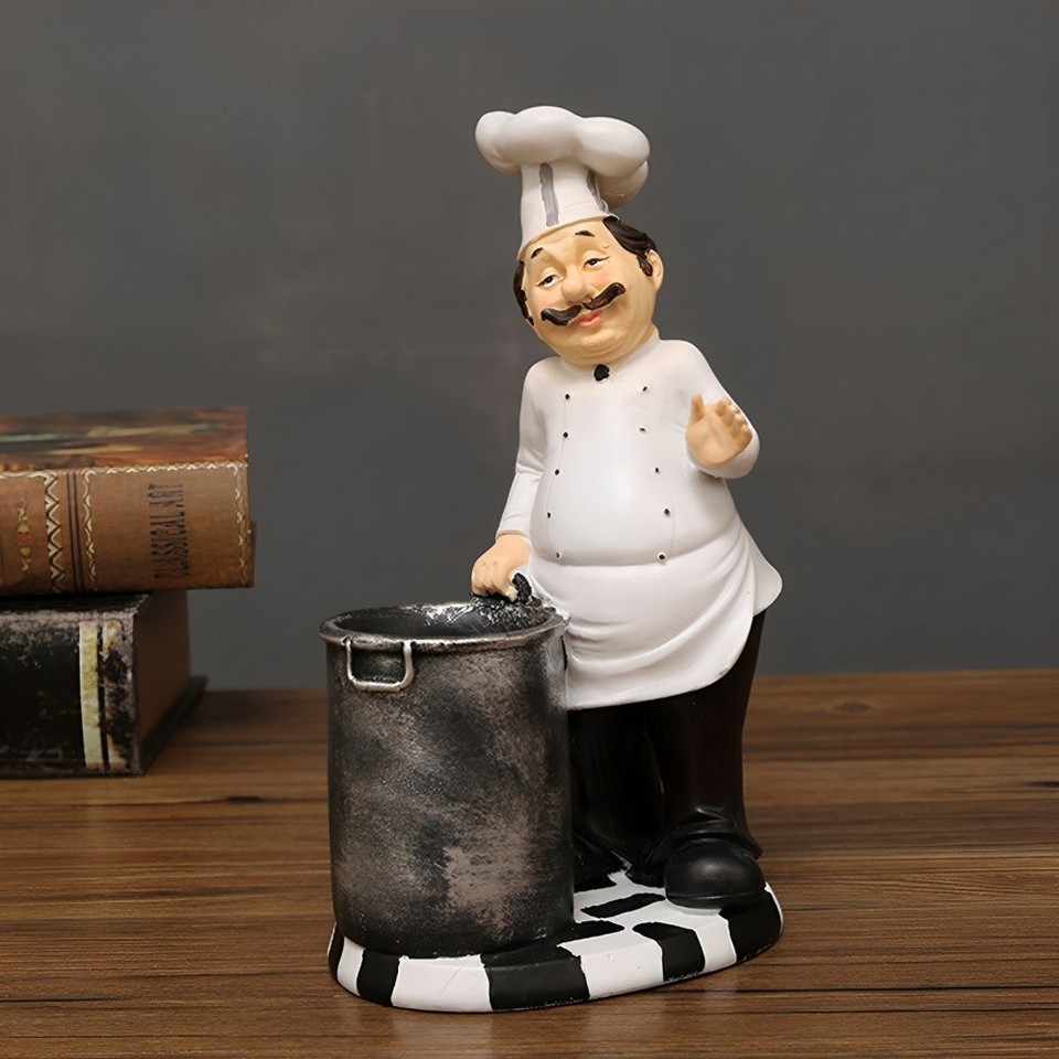 Resin Chef Figurine Statue Restaurants Cooking Table Decor Fat Chef ...