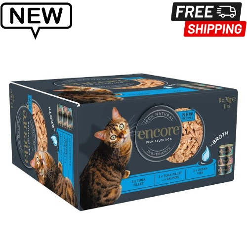 Encore 100% Natural Wet Cat Food, Multipack Fish Selection in Broth 8 x ...