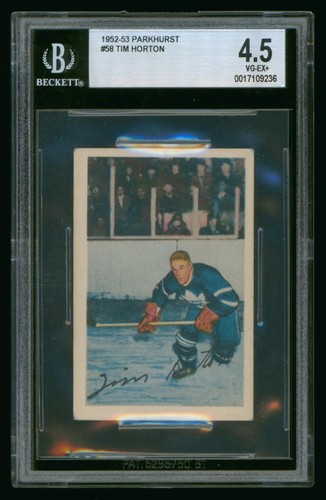1952-53 PARKHURST #58 TIM HORTON ROOKIE CARD BGS 4.5 GOOD CENTERING ...