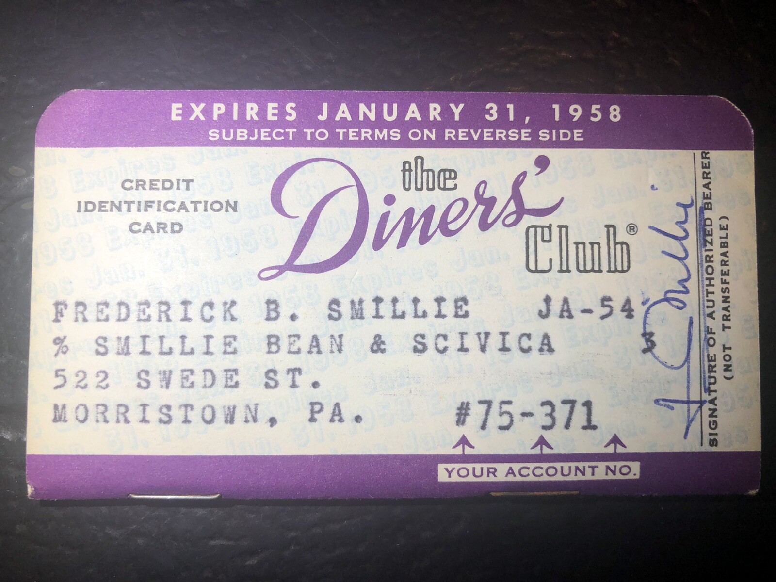The 1958 Diners' Club Credit Identification Card (Purple) | eBay