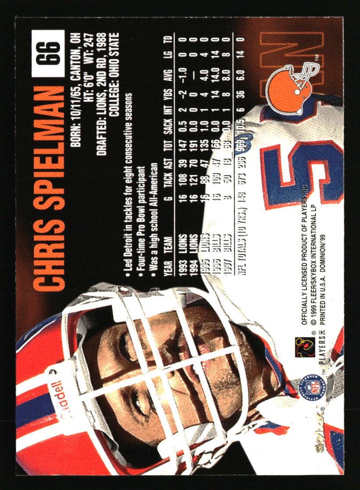 Chris Spielman 1999 SkyBox Dominion #66 FOOTBALL Card | eBay