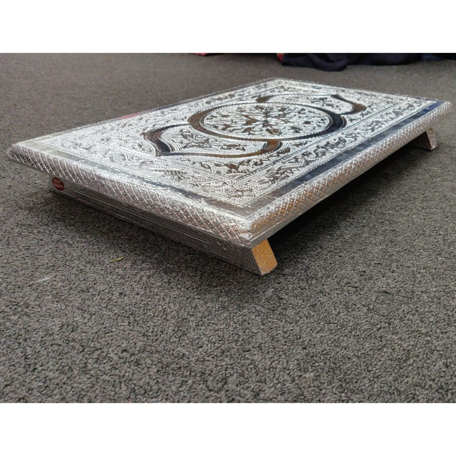 Wooden Bajot Low Sitting Stool Traditional Oxidized Plated Chowki for ...