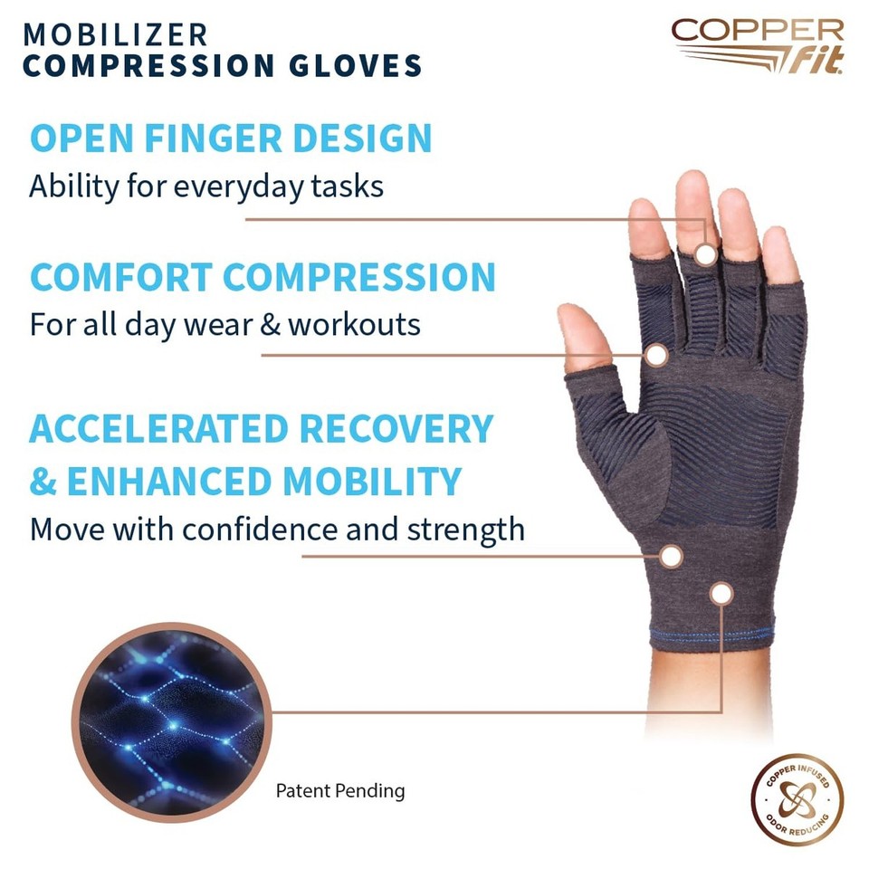 Copper Fit Mobilizer Hand Compression Gloves: Arthritis, Joint Swelling ...