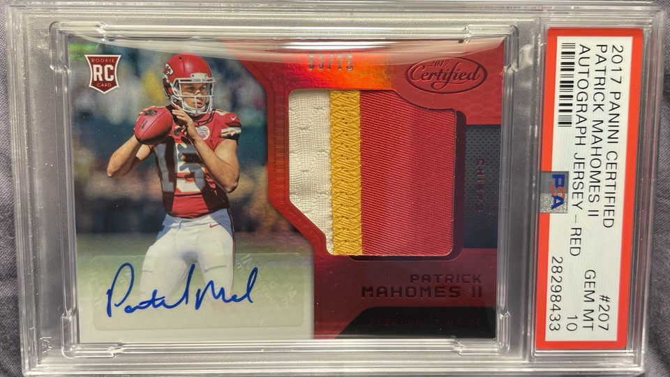 2017 Patrick Mahomes ll Certified Mirror Red Rookie Patch Auto PSA 10 ...
