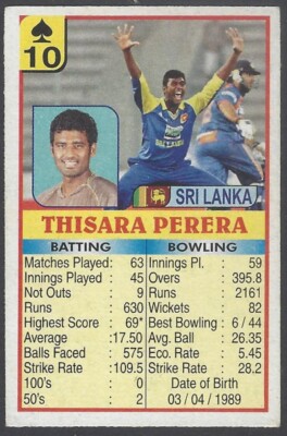 AOP2 CRICKET ODI Data Trading/Playing card THISARA PERERA | eBay