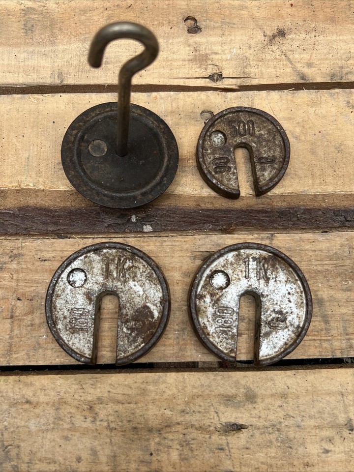 Vintage OKEN Scale, General Store scale with 3 weights, MODEL # FM 5 KG ...