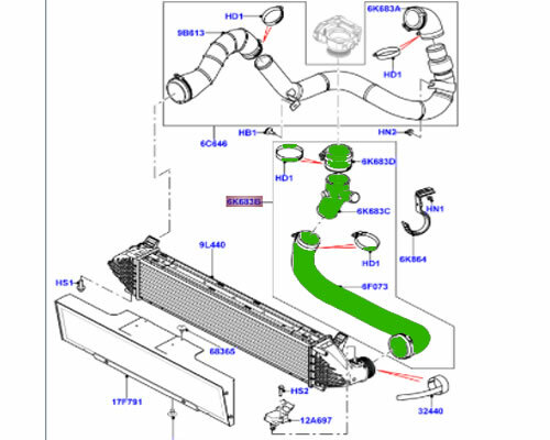GENUINE LAND ROVER INTERCOOLER HOSE TO THROTTLE RANGE ROVER EVOQUE 2.0L ...