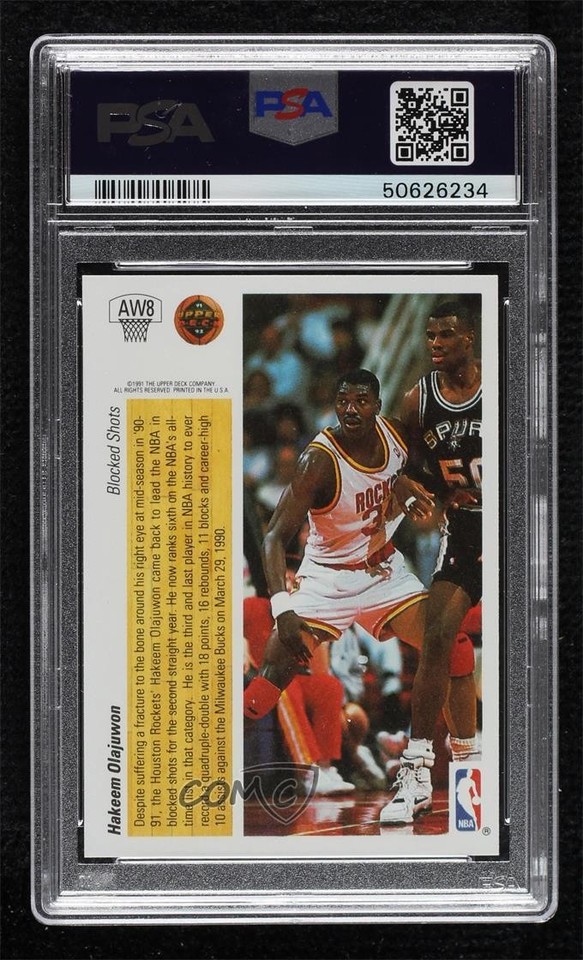 1991-92 Upper Deck Award Winners Hakeem Olajuwon #AW8 PSA 8 HOF | eBay