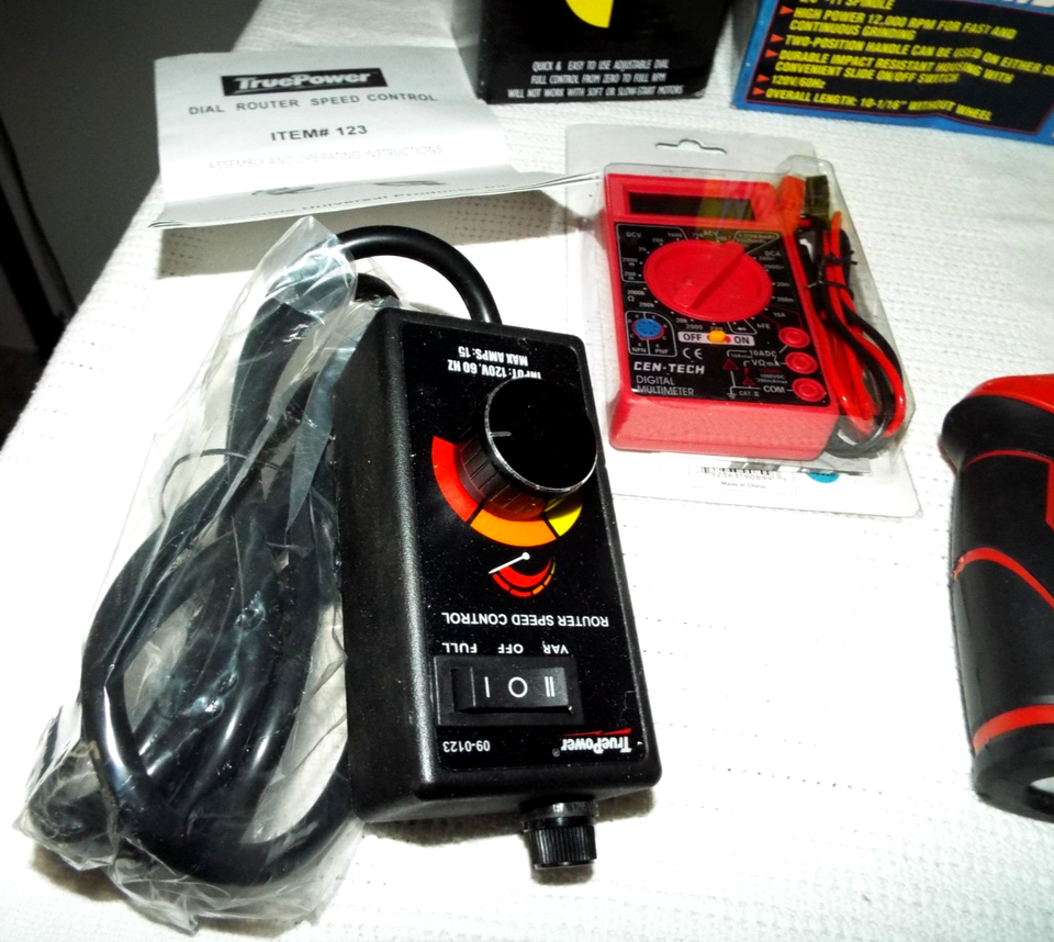 MIXED LOT OF VARIOUS TOOLS ANGLE GRINDER, ROUTER SPEED CONTROL, CEN-TEC ...