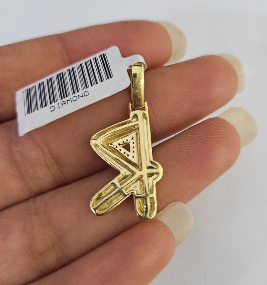 10k Yellow Gold Diamond R Charm Pendant Initial Alphabet Letter Real ...