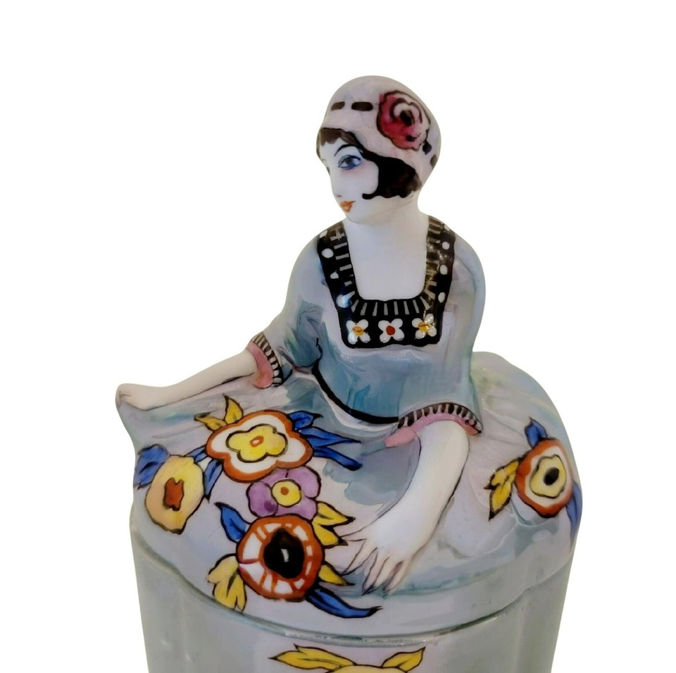 Old 1930s Noritake Lusterware Art Deco Lady Powder Box Vanity Dresser ...