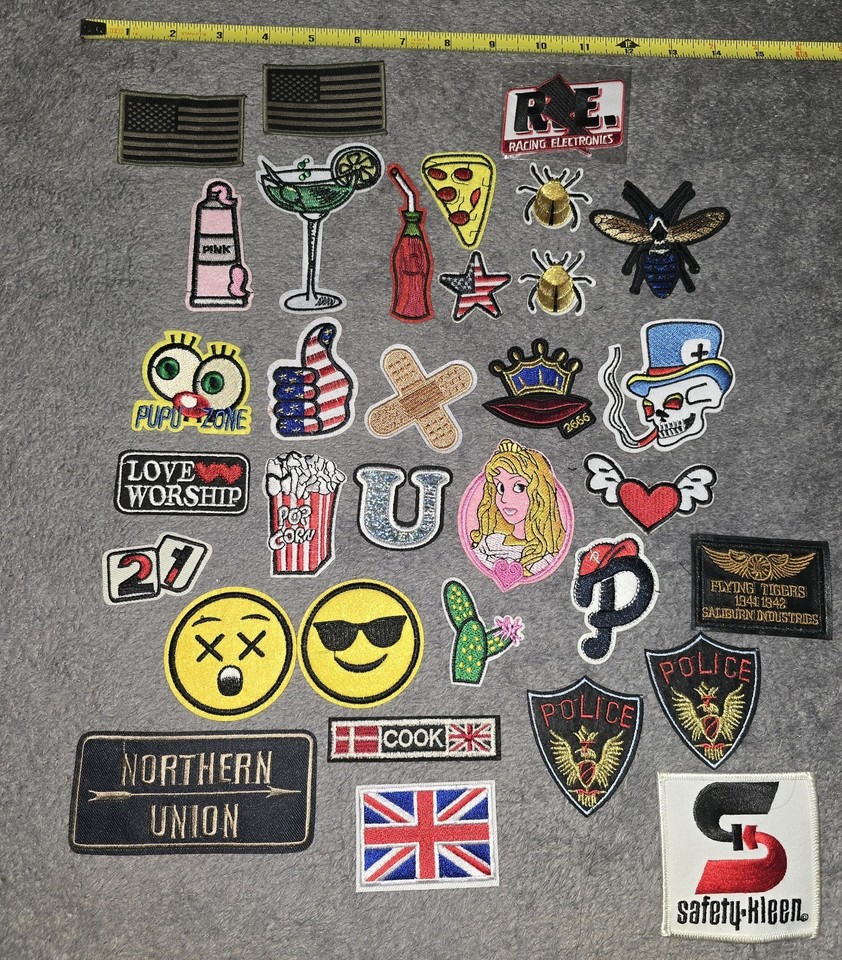 33x Lot Iron on Sew on Patches Police Emblems Jacket Pants Hats 😎 ...
